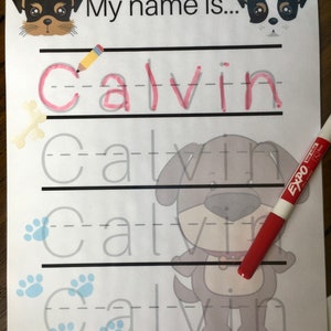 Dry Erase Learn to Write My Name Practice Worksheets, Puppy Theme - Etsy