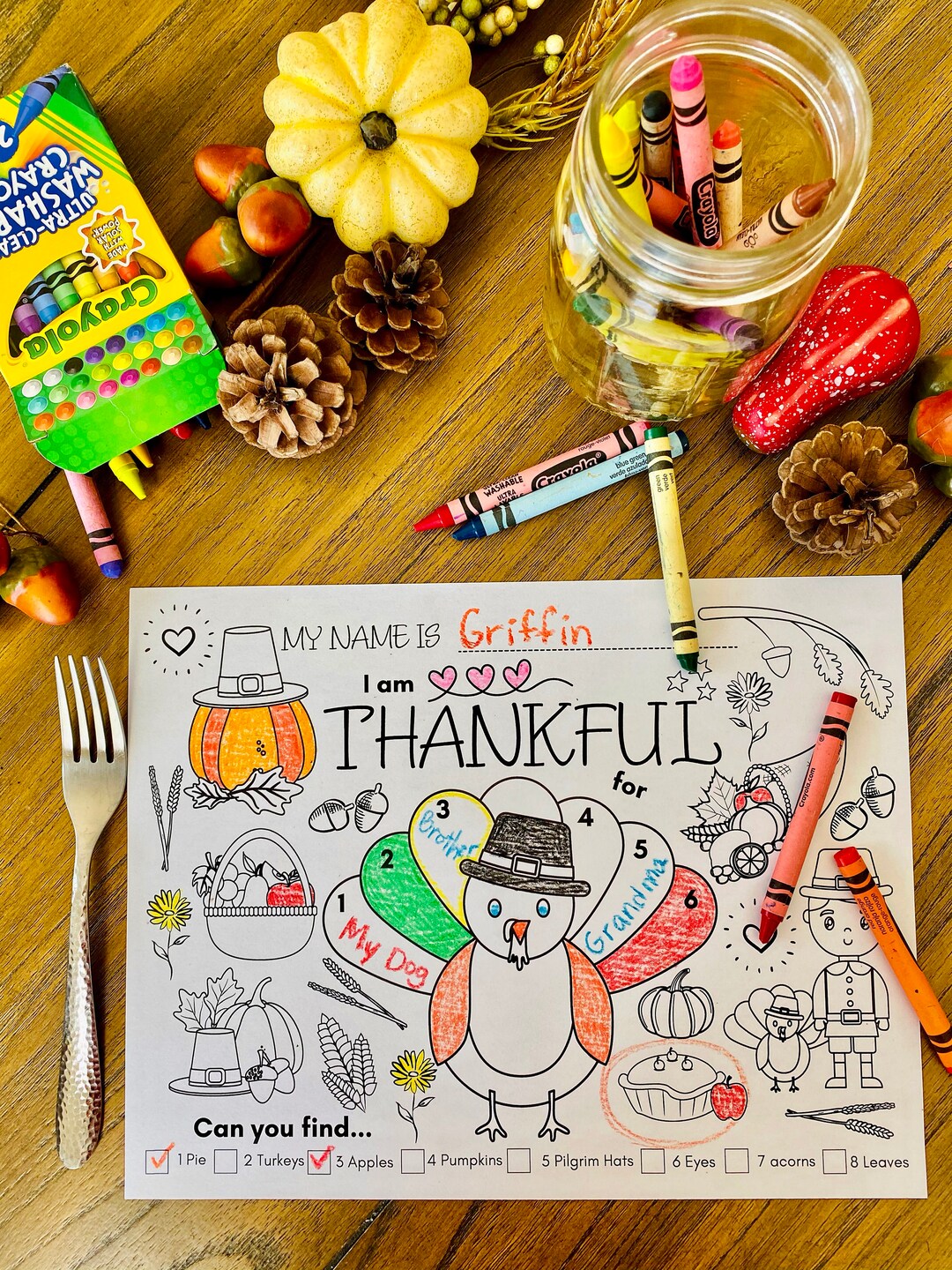 Kids Thanksgiving Placemat | I Am Thankful for | Kids Table | Instant ...