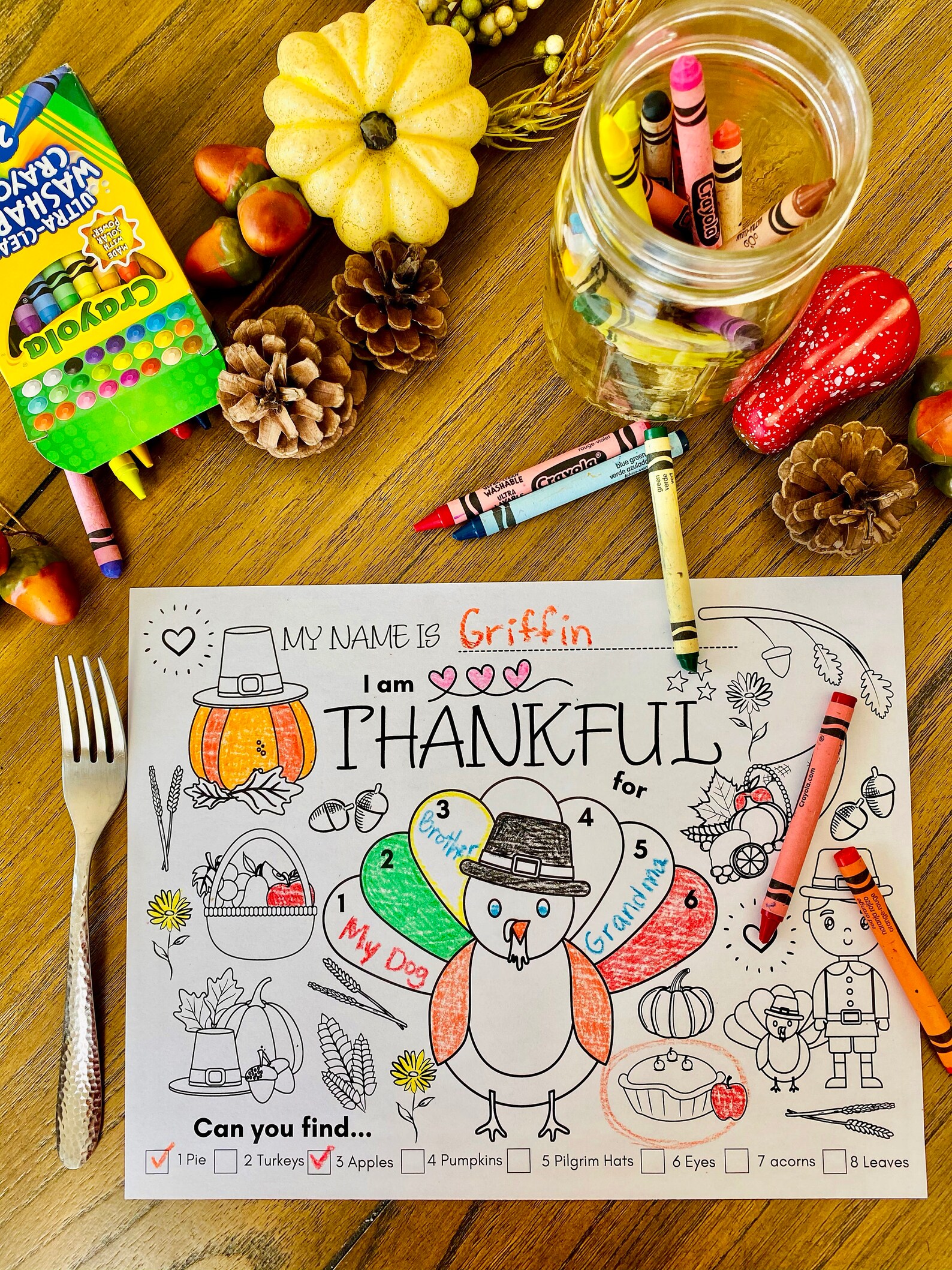 Kids Thanksgiving Placemat I Am Thankful for Kids Table - Etsy