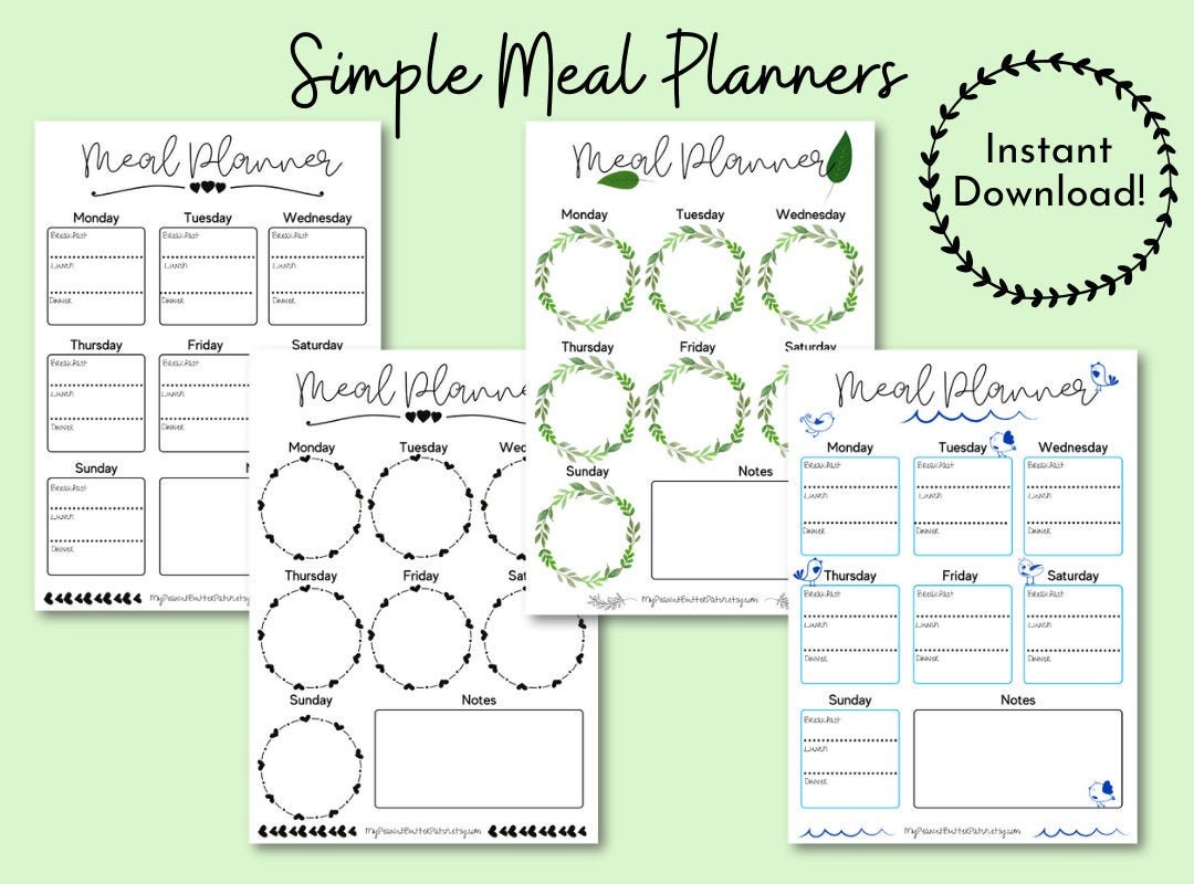 Simple Meal Planner Templates Instant Download | Etsy