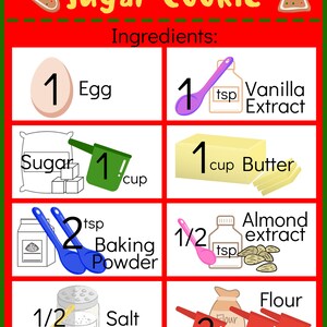 Kids' Sugar Cookie Recipe Cards | Ingredients & Tools Needed - Etsy