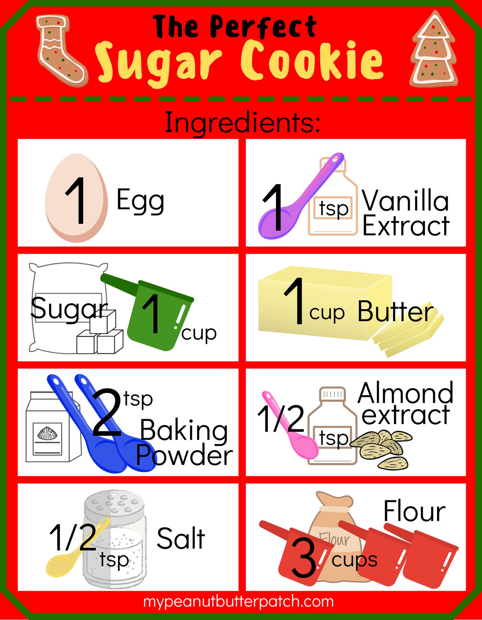 Kids' Sugar Cookie Recipe Cards | Ingredients & Tools Needed - Etsy