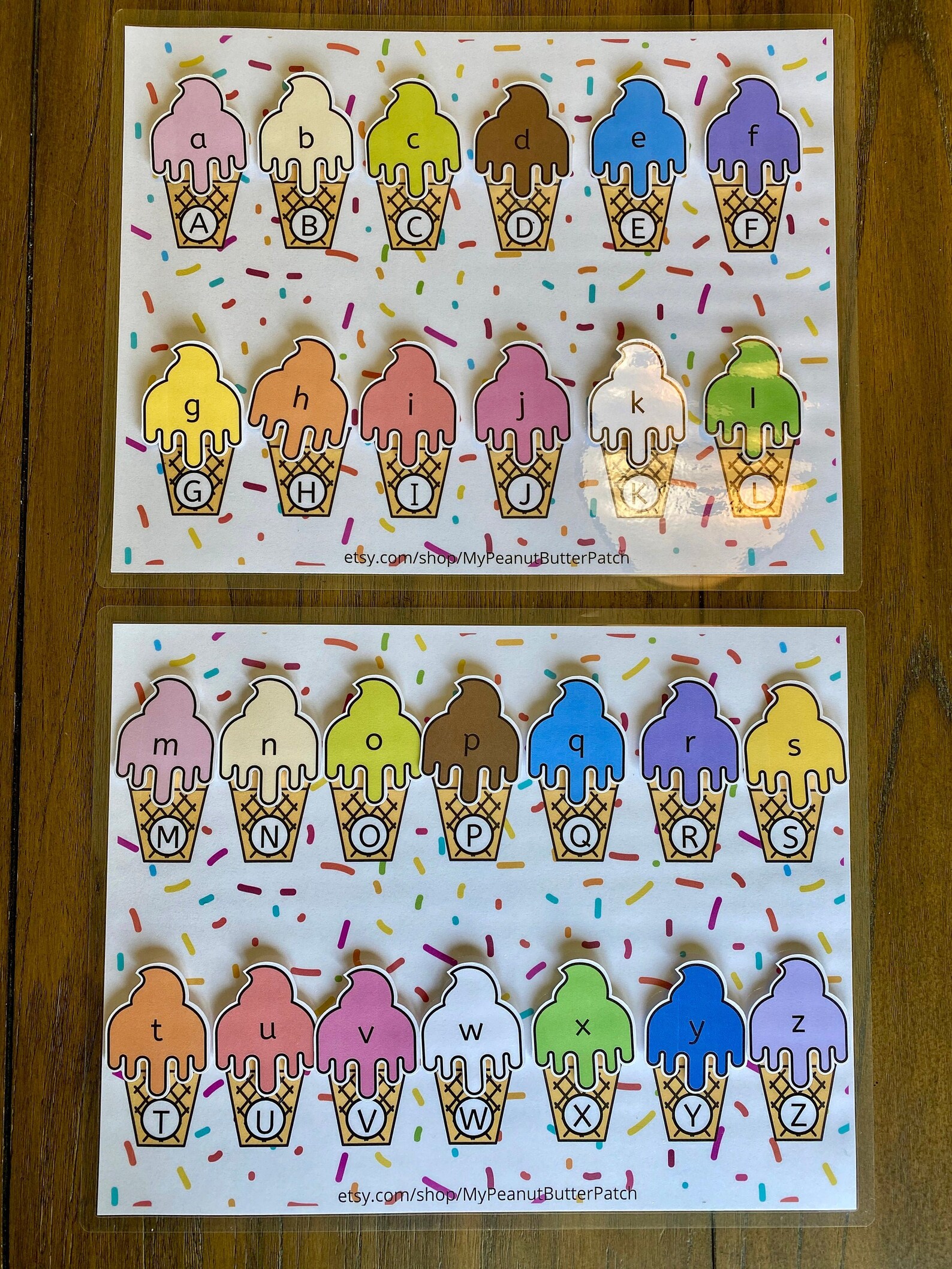 Upper and Lowercase Matching Ice Cream Cone Theme Velcro | Etsy