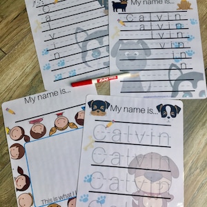 Dry Erase Learn to Write My Name Practice Worksheets, Puppy Theme - Etsy