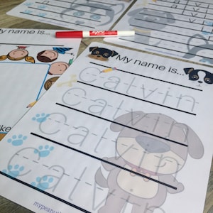 Dry Erase Learn to Write My Name Practice Worksheets, Puppy Theme - Etsy