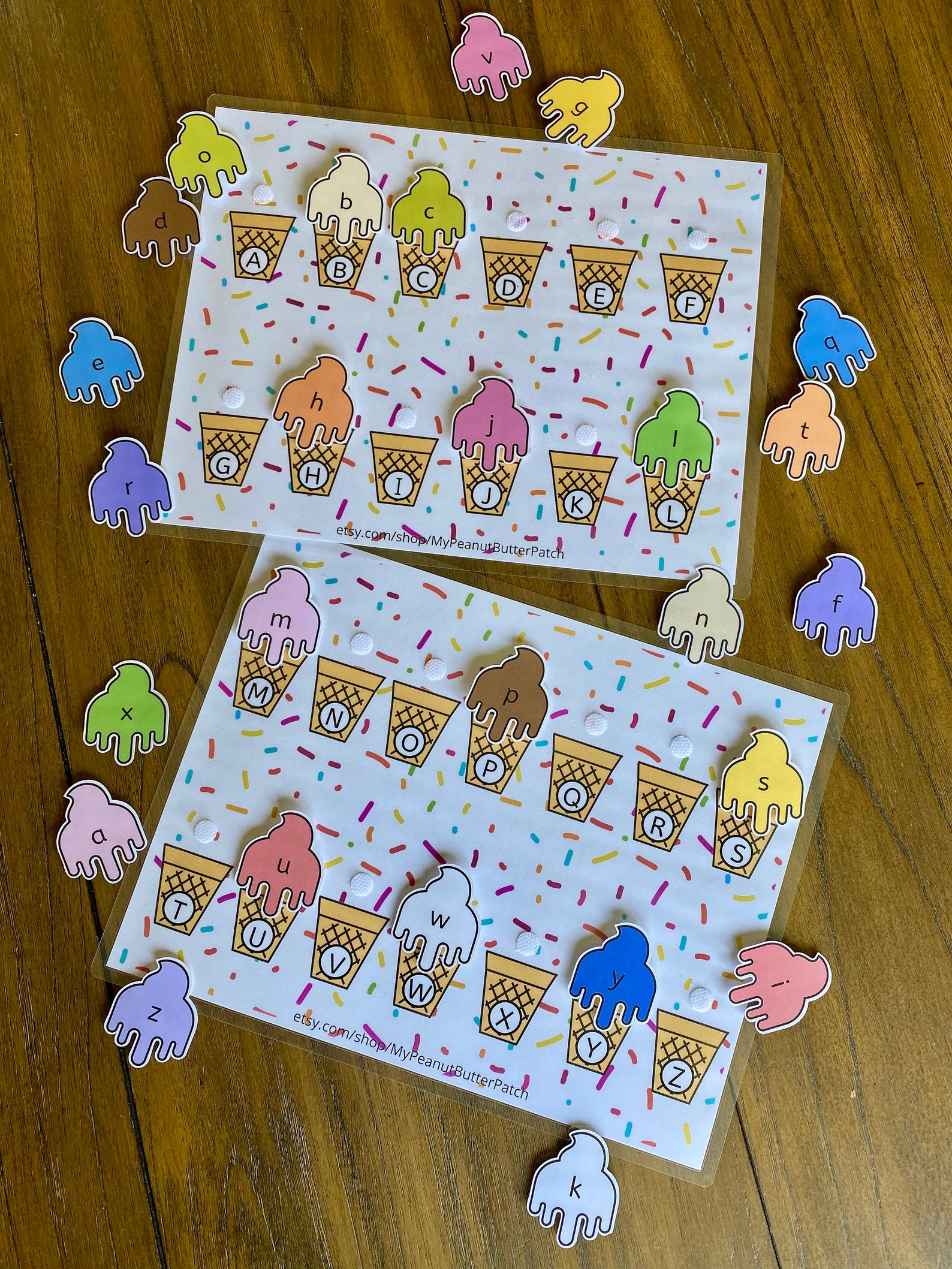 Upper and Lowercase Matching Ice Cream Cone Theme Velcro - Etsy