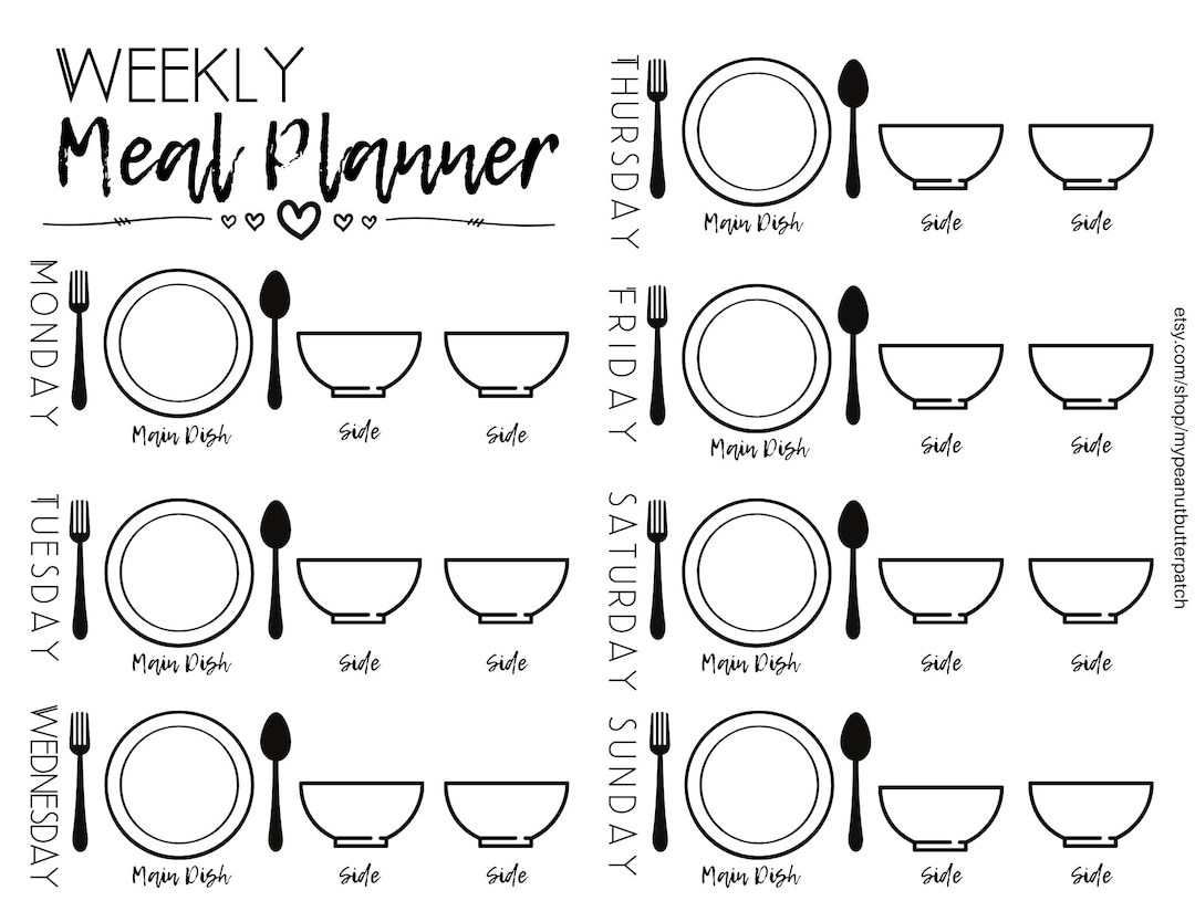 Weekly Meal Planner - Black & White Theme | Digital Download - Etsy
