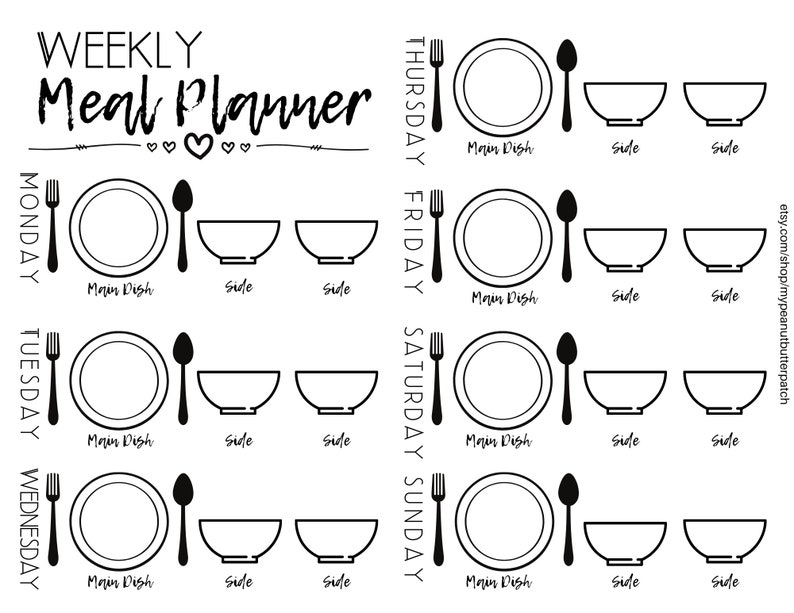 Weekly Meal Planner Black & White theme Digital Download | Etsy