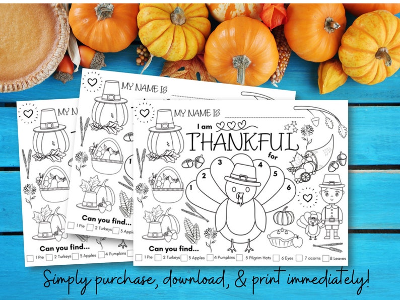 Kids Thanksgiving Placemat I Am Thankful for Kids Table | Etsy