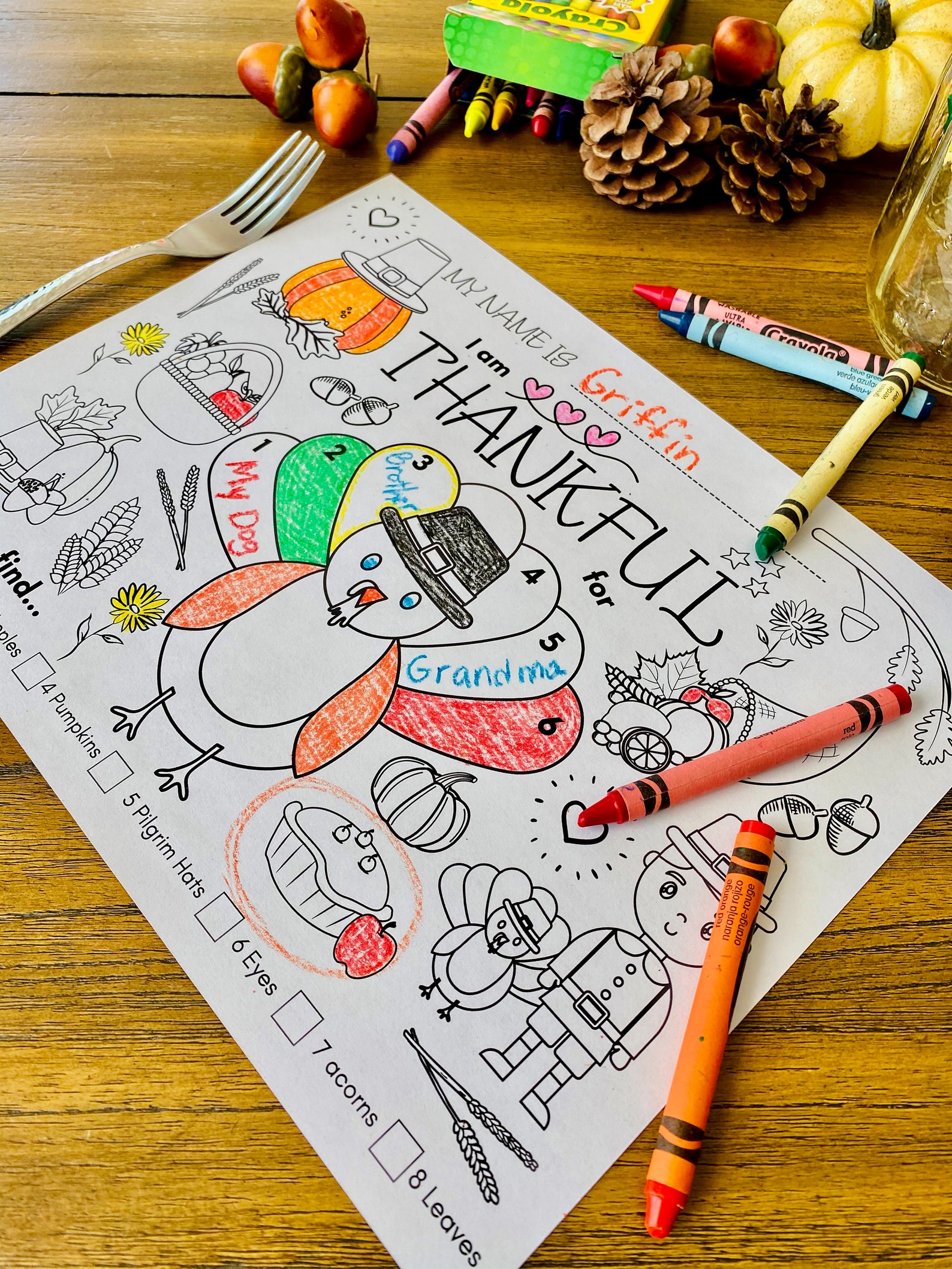 Kids Thanksgiving Placemat | I Am Thankful for | Kids Table | Instant ...