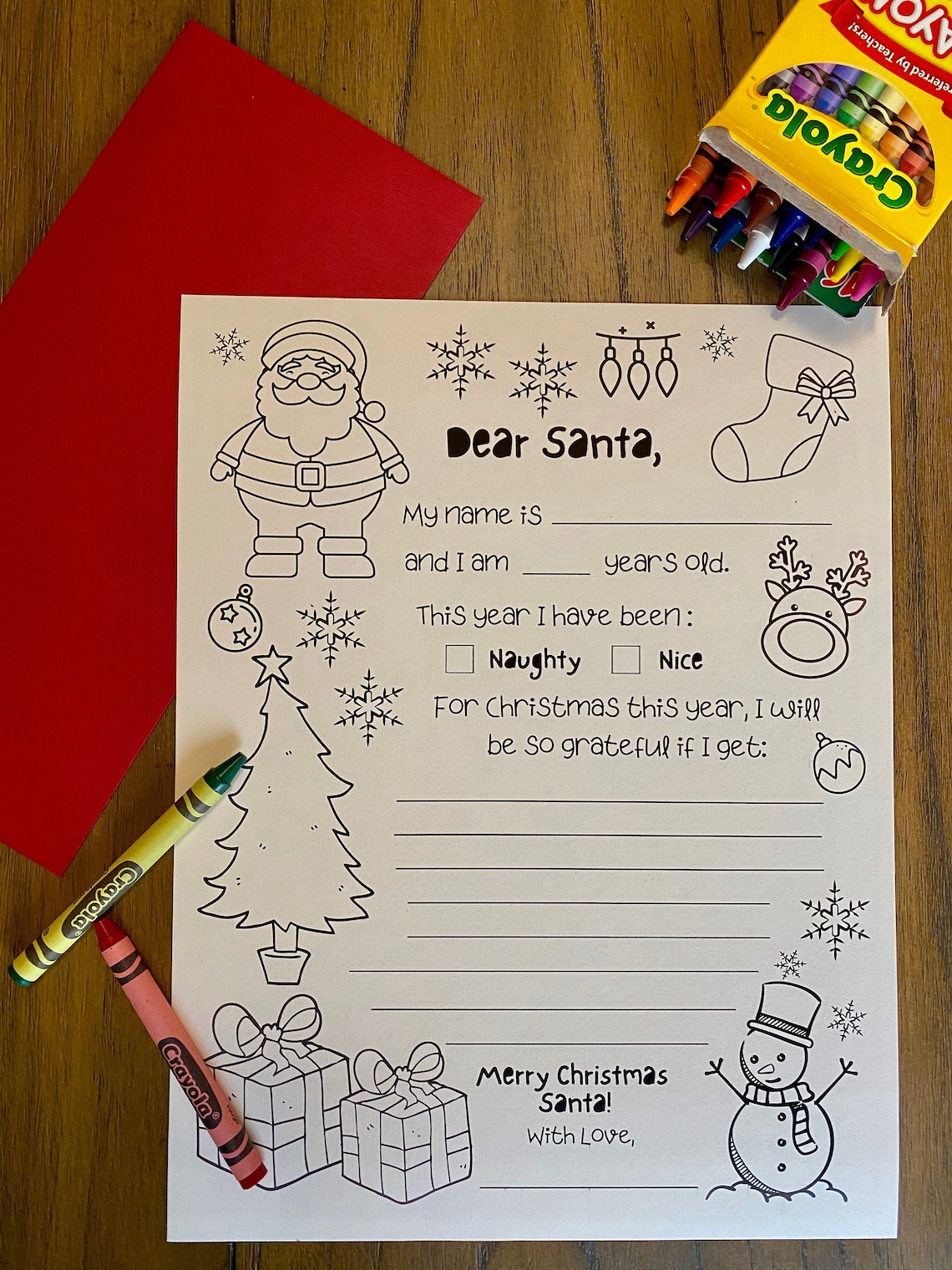 Letter to Santa Coloring Page Instant Download Printable - Etsy