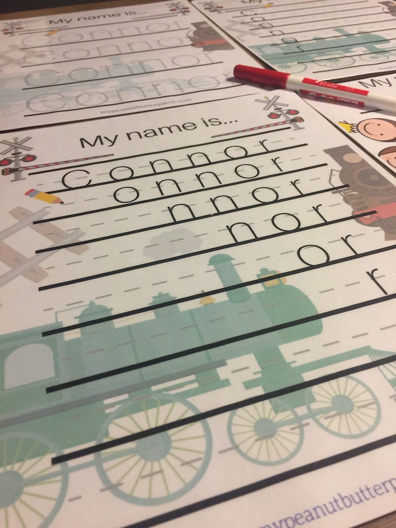 Dry Erase Learn to Write My Name Practice Sheets Train Theme | Etsy