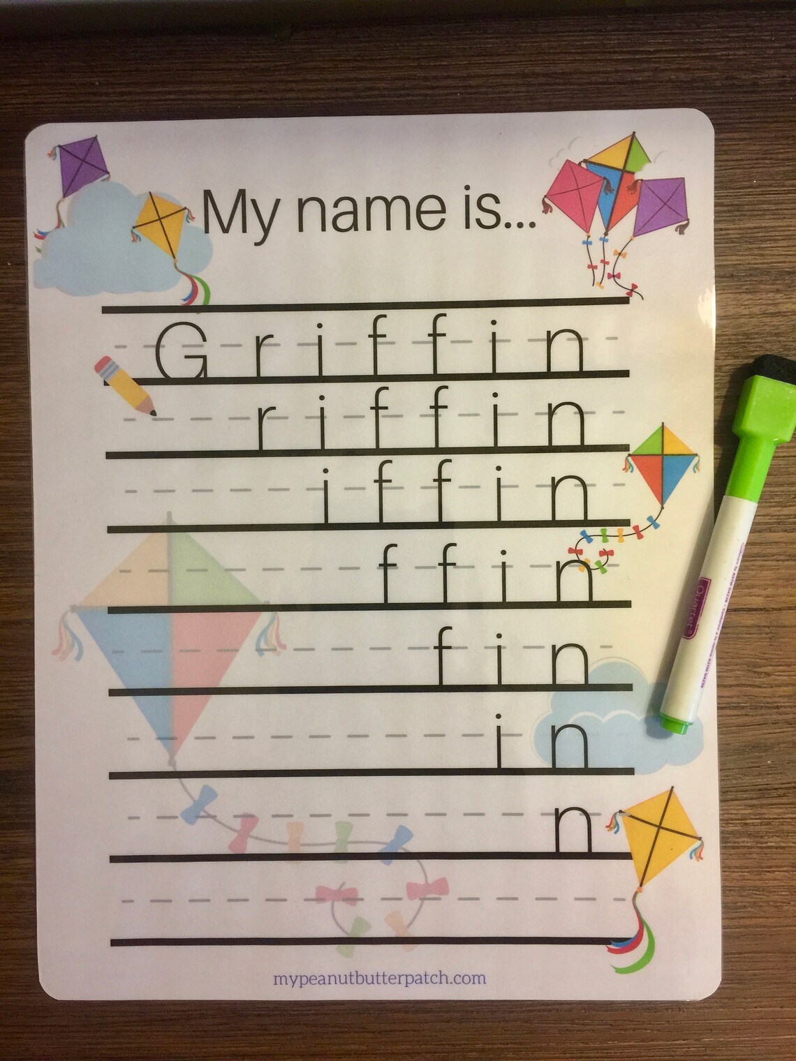 Dry Erase Learn to Write My Name Practice Sheets, Kite Theme, Preschool ...