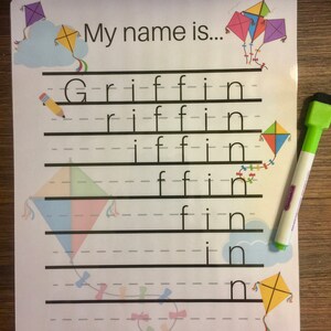Dry Erase Learn to Write My Name Practice Sheets, Kite Theme, Preschool ...