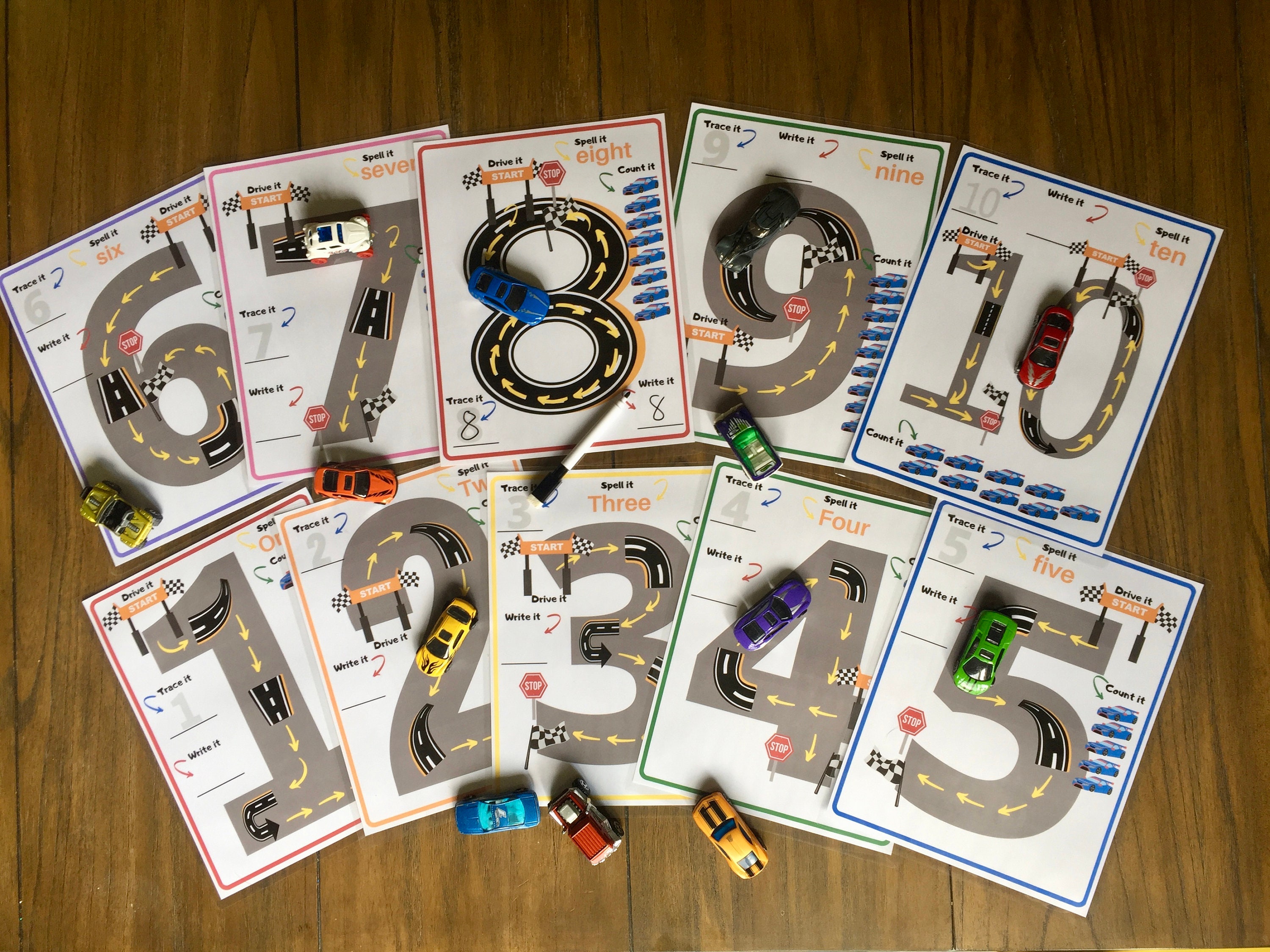 Number Car Mats | Drive It | Trace It | Write It | Count It | Spell It ...