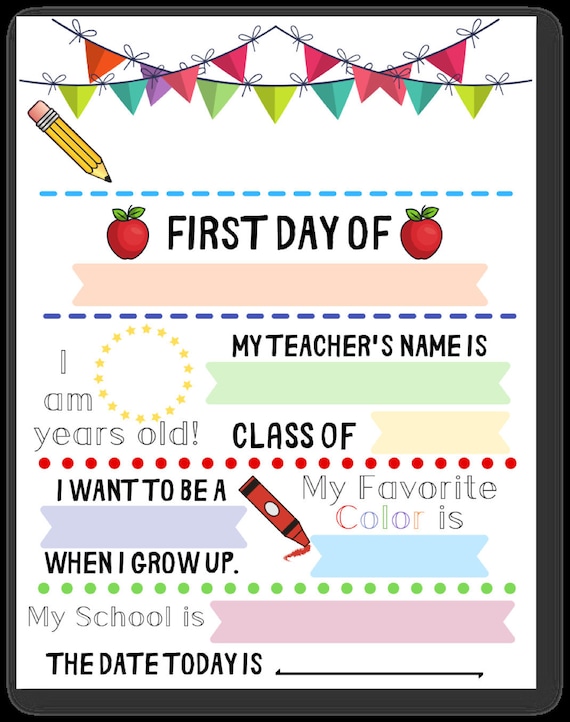 First Day of School PDF Printable Instant Download | Etsy