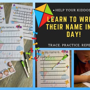 Dry Erase Learn to Write My Name Practice Sheets, Kite Theme, Preschool ...