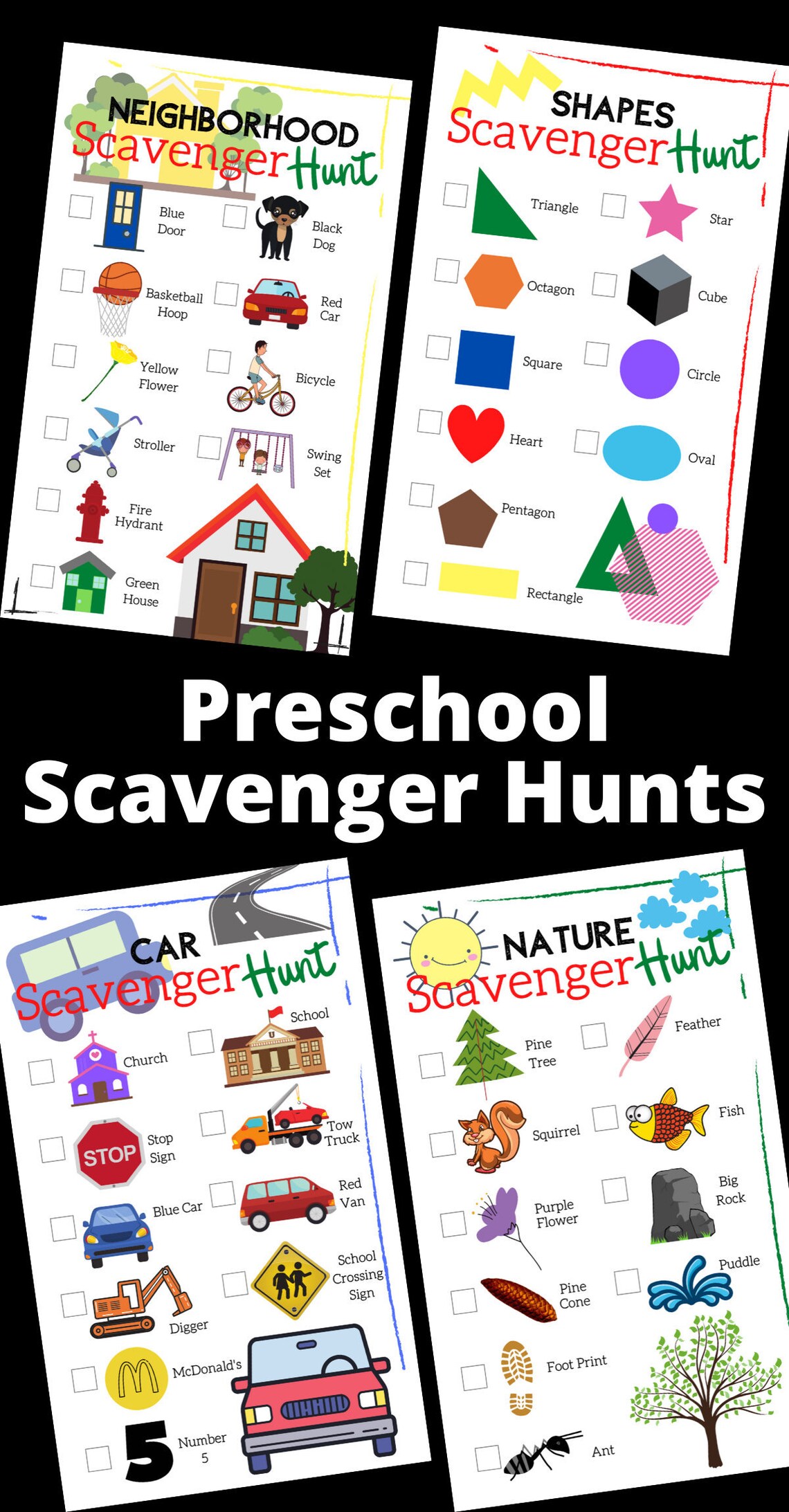 Neighborhood Nature Car Ride & Shape Scavenger Hunts PDF | Etsy