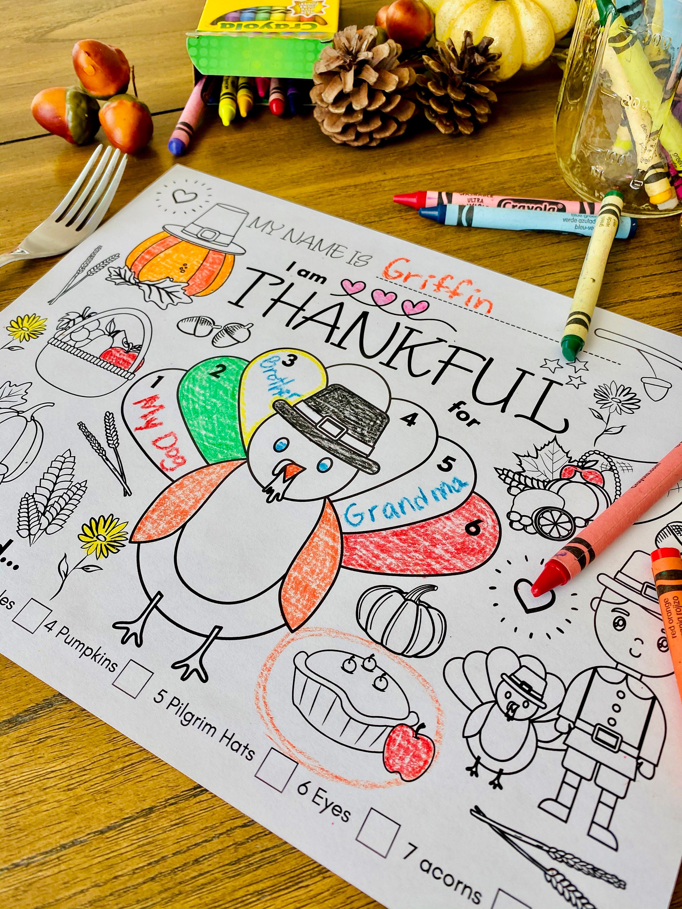 Kids Thanksgiving Placemat | I Am Thankful for | Kids Table | Instant ...