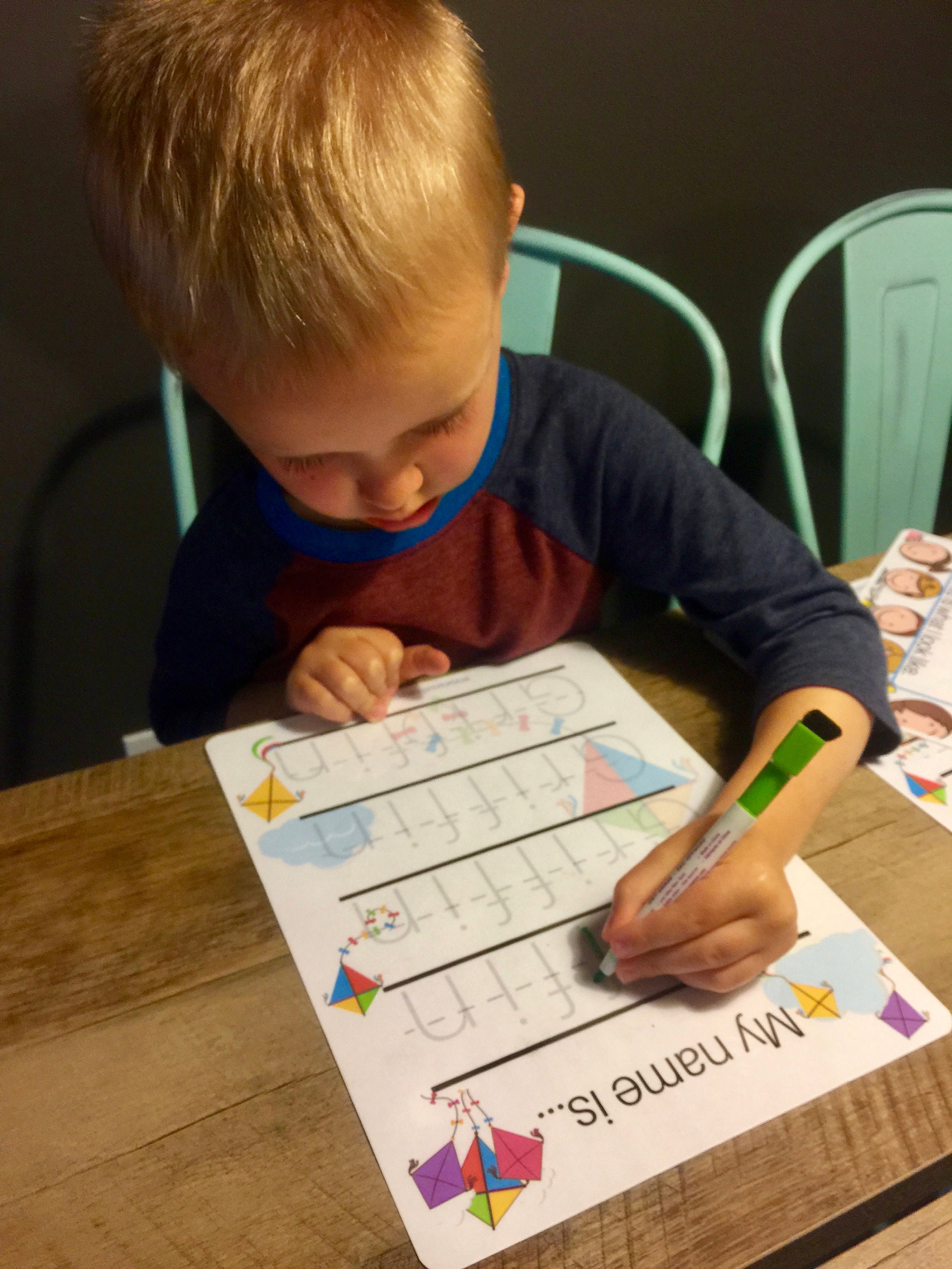 Dry Erase Learn to Write My Name Practice Sheets, Kite Theme, Preschool ...