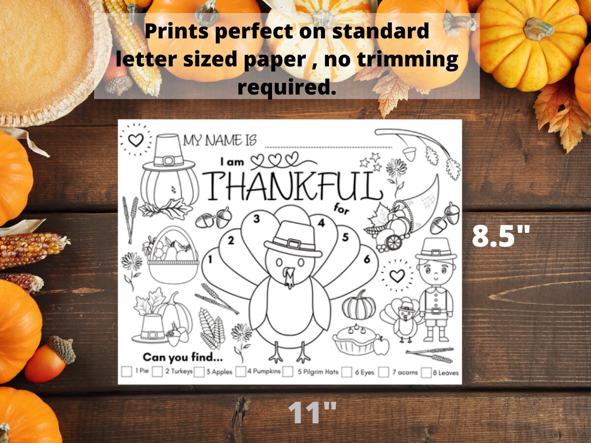 Kids Thanksgiving Placemat | I Am Thankful for | Kids Table | Instant ...