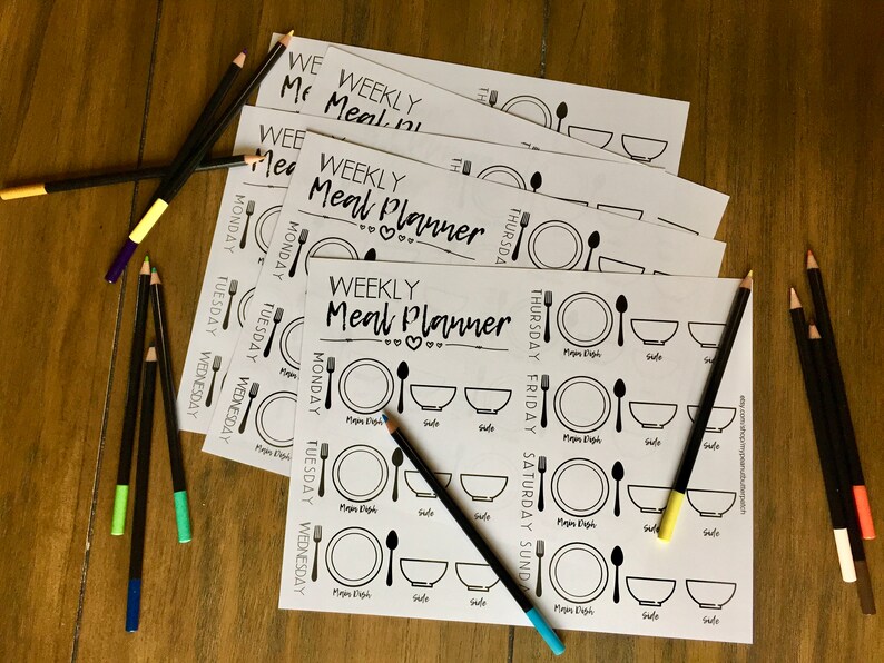 Weekly Meal Planner Black & White theme Digital Download | Etsy