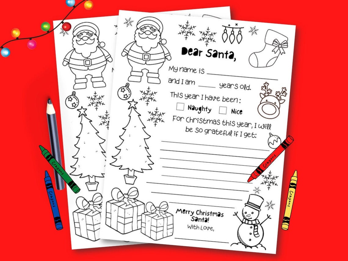 Letter to Santa | Coloring Page | Instant Download | Printable | Kids ...