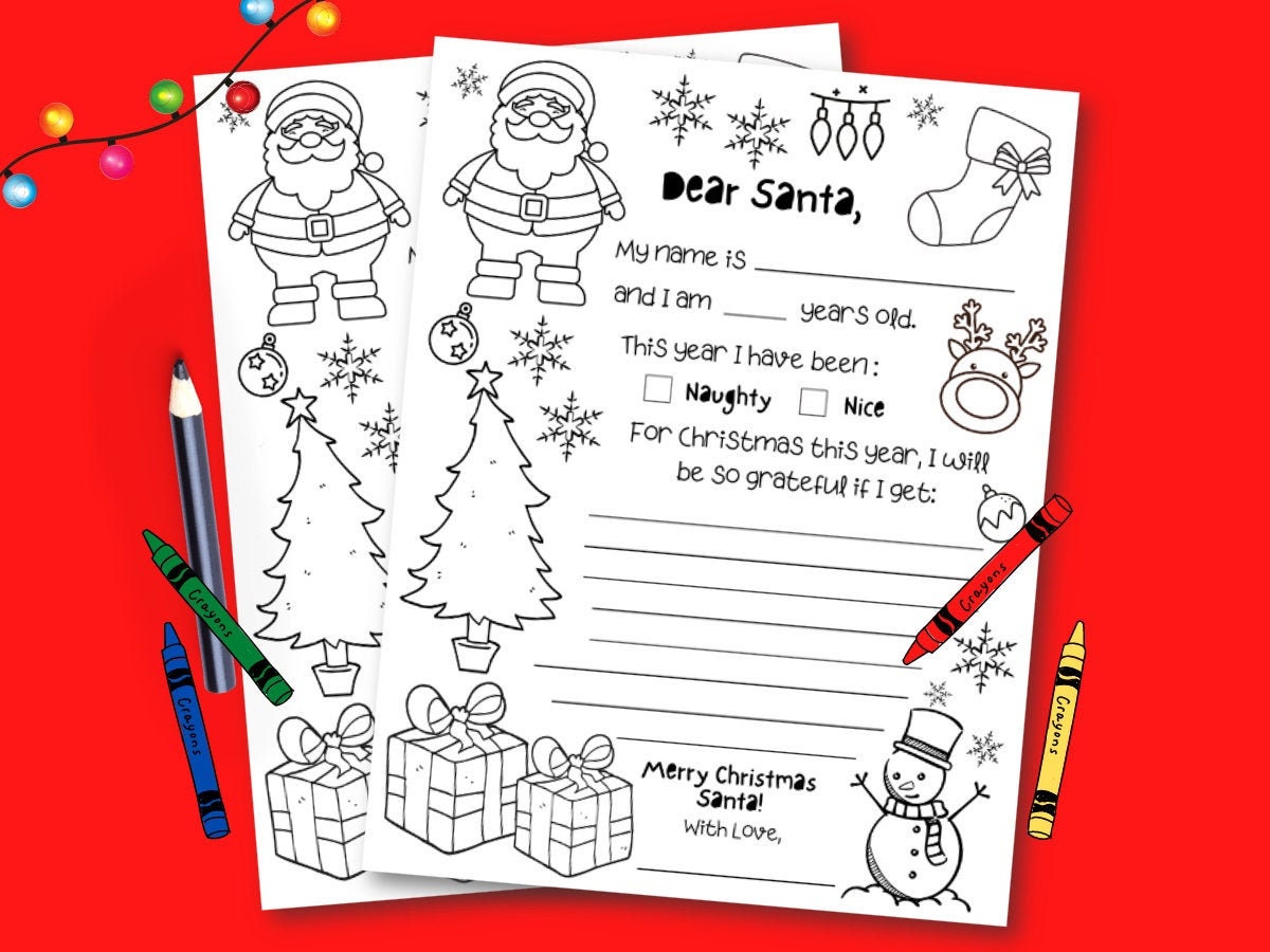 Letter to Santa Coloring Page Instant Download Printable | Etsy UK