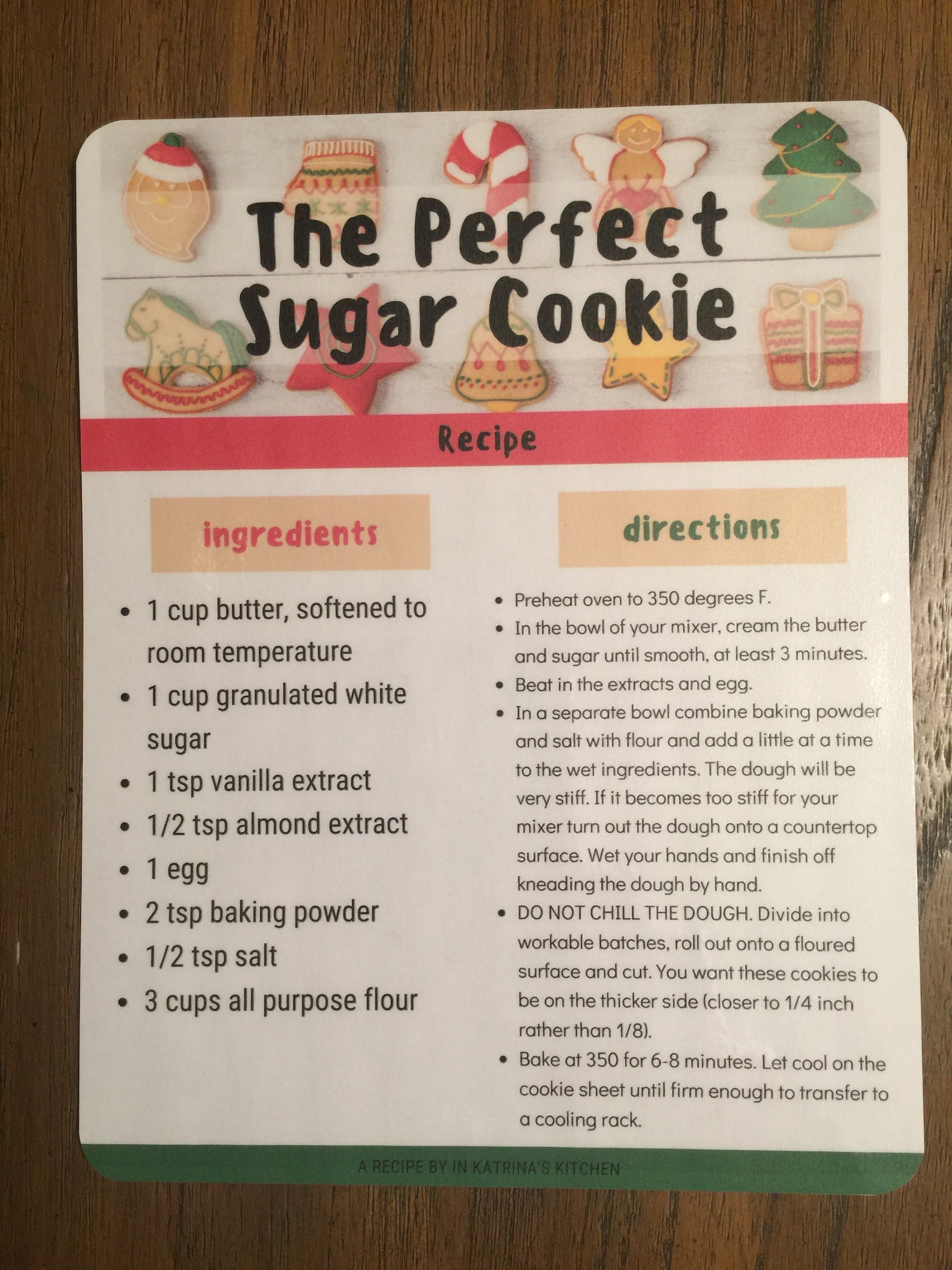 Kids' Sugar Cookie Recipe Cards Ingredients & Tools - Etsy