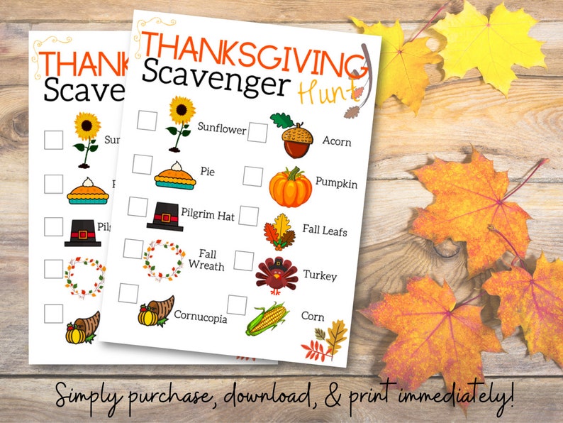 Thanksgiving Scavenger Hunt Kids Fall Activity | Etsy