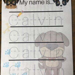 Dry Erase Learn to Write My Name Practice Worksheets, Puppy Theme - Etsy