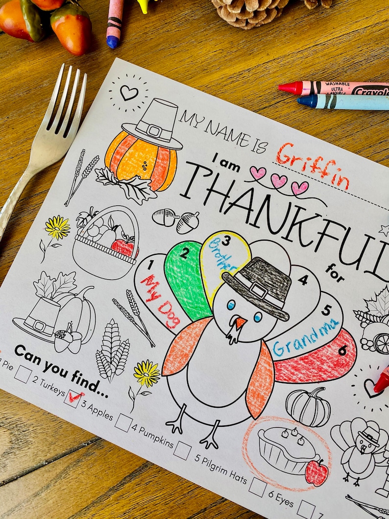 Kids Thanksgiving Placemat I Am Thankful for Kids Table | Etsy