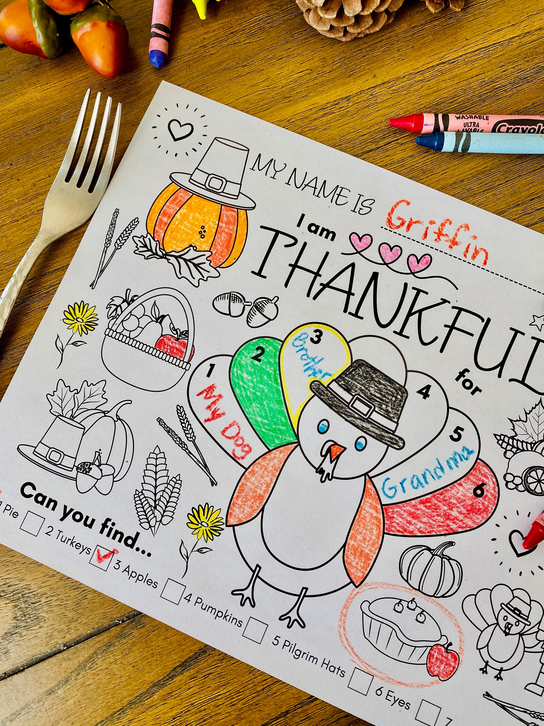 Kids Thanksgiving Placemat | I Am Thankful for | Kids Table | Instant ...