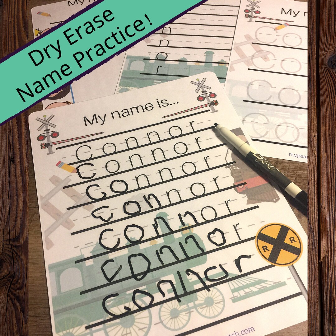 Dry Erase Learn to Write My Name Practice Sheets, Train Theme - Etsy