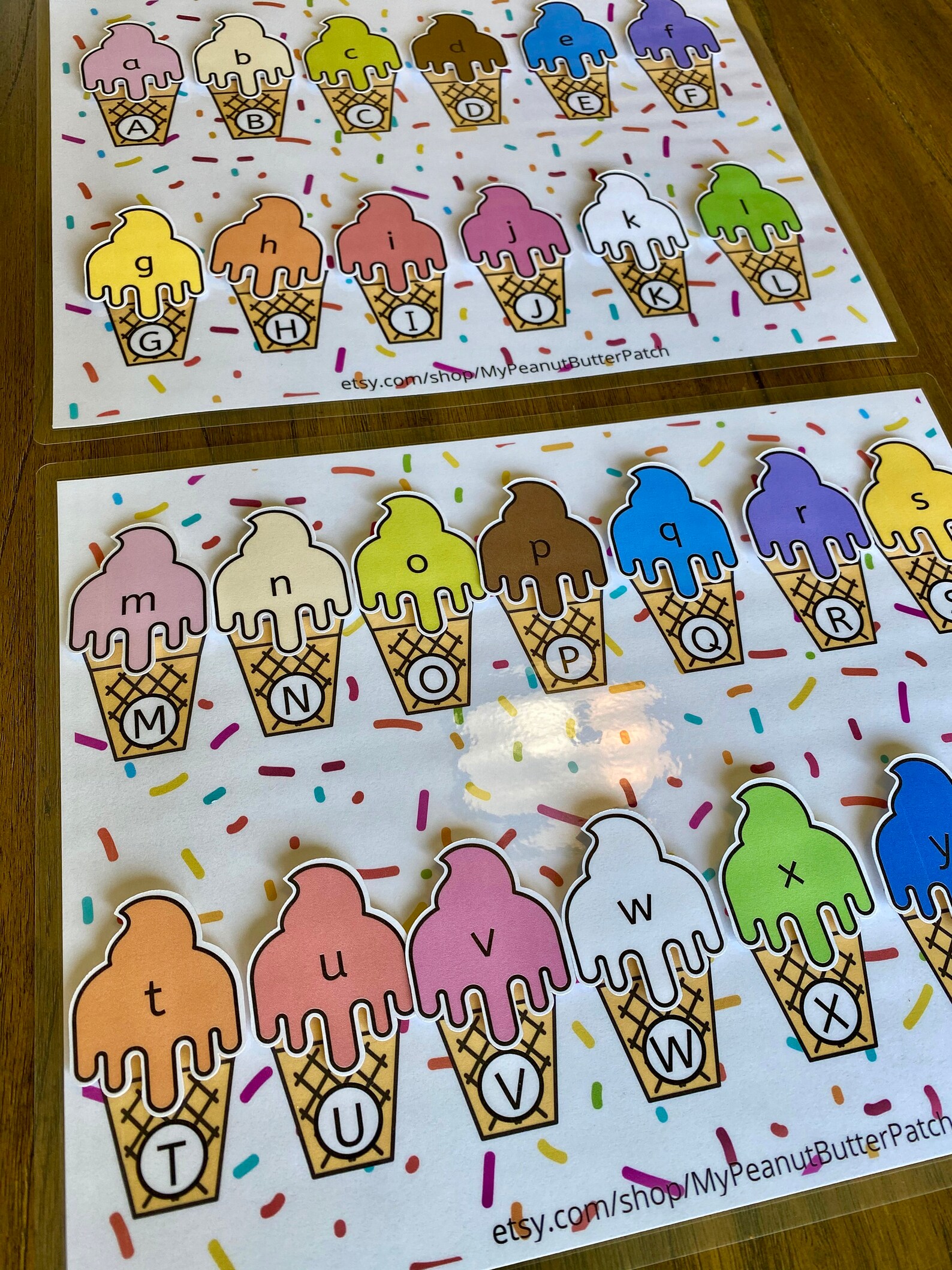 Upper and Lowercase Matching Ice Cream Cone Theme Velcro - Etsy