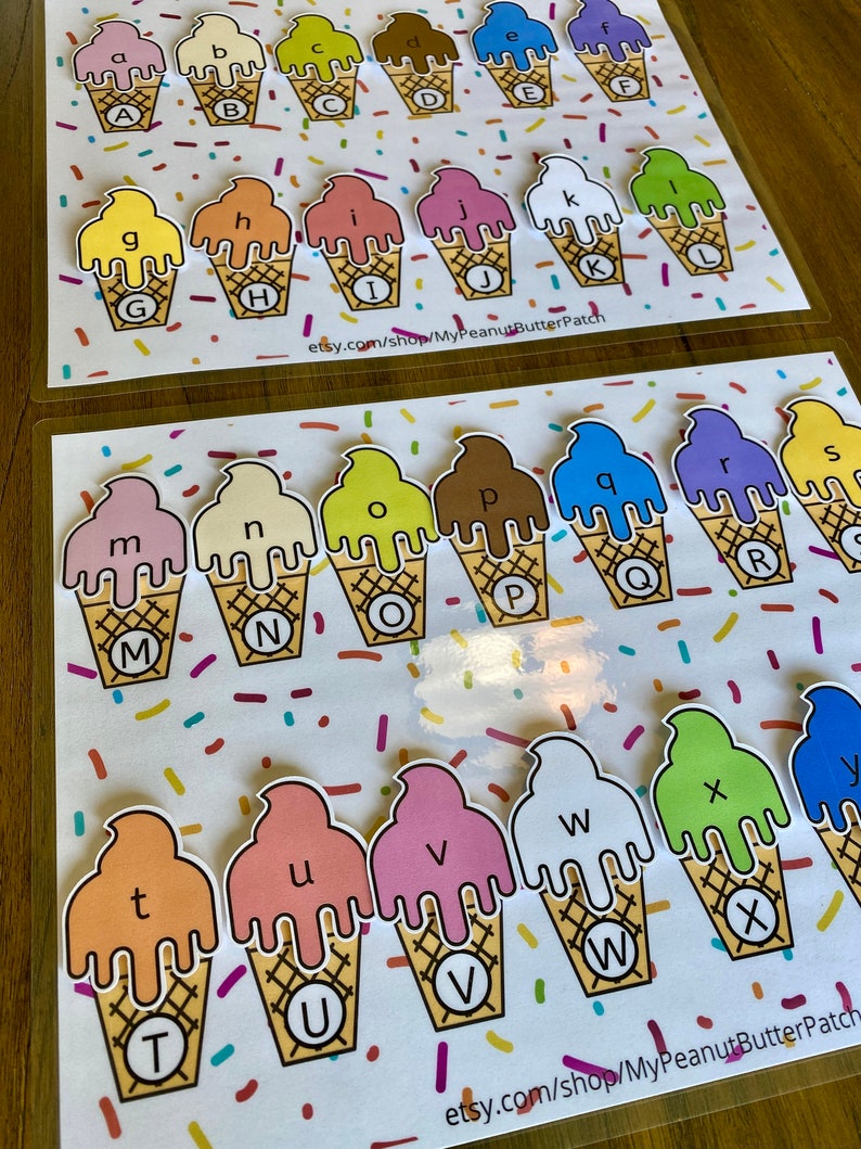 Upper and Lowercase Matching Ice Cream Cone Theme Velcro - Etsy