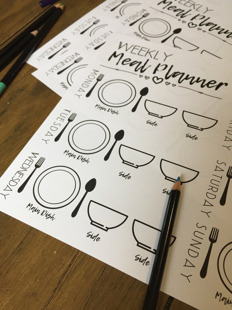 Weekly Meal Planner Black & White theme Digital Download | Etsy