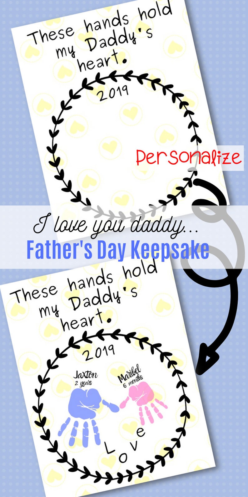 These Hands Hold My Daddys Heart Fathers Day Etsy