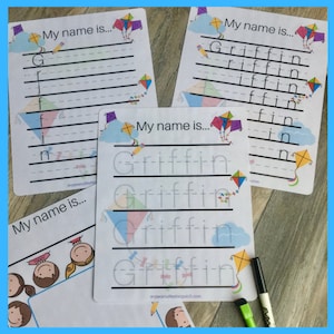 Dry Erase Learn to Write My Name Practice Sheets, Kite Theme, Preschool ...