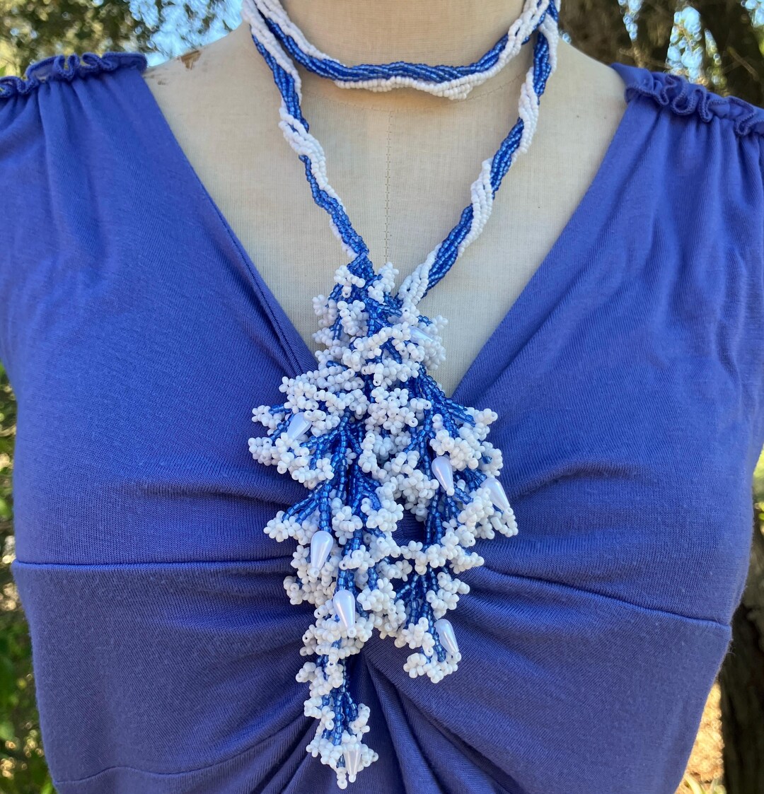 Bead Belt or Lariat With Matching Drop Earrings, Wisteria Flowers ...