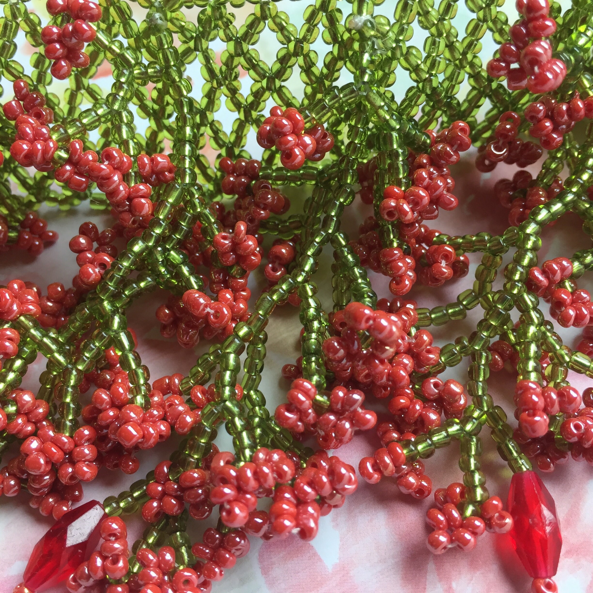 Rainbow Raspberry Red Glass Seed Bead Wisteria Flowers | Etsy