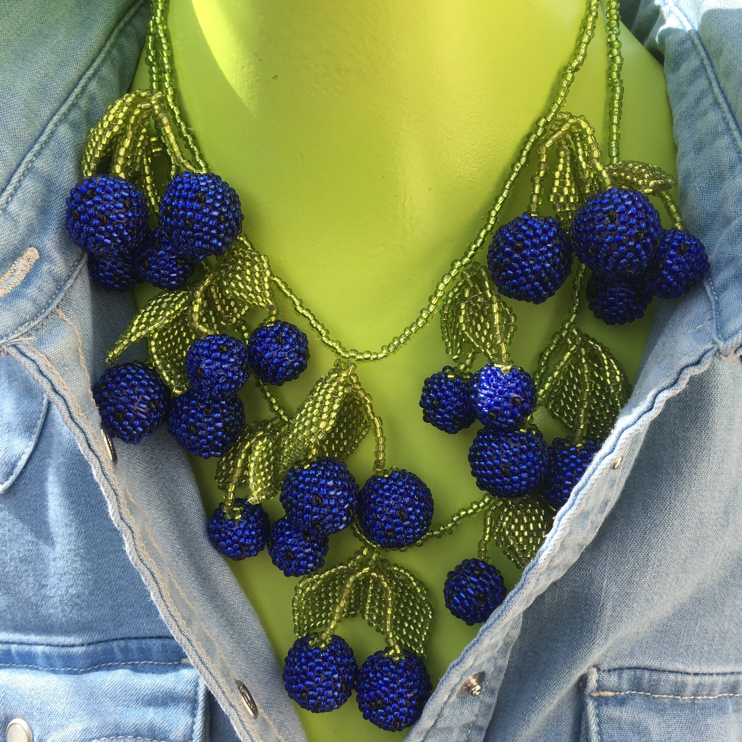 Retro Blueberry Theme Hand Crafted Glass Seed Bead Necklace - Etsy
