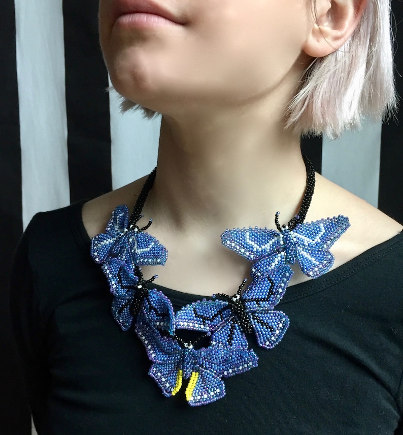 Butterfly Seed Bead Collar Necklace: Handcrafted Spring Bib, 19 Inch - Etsy