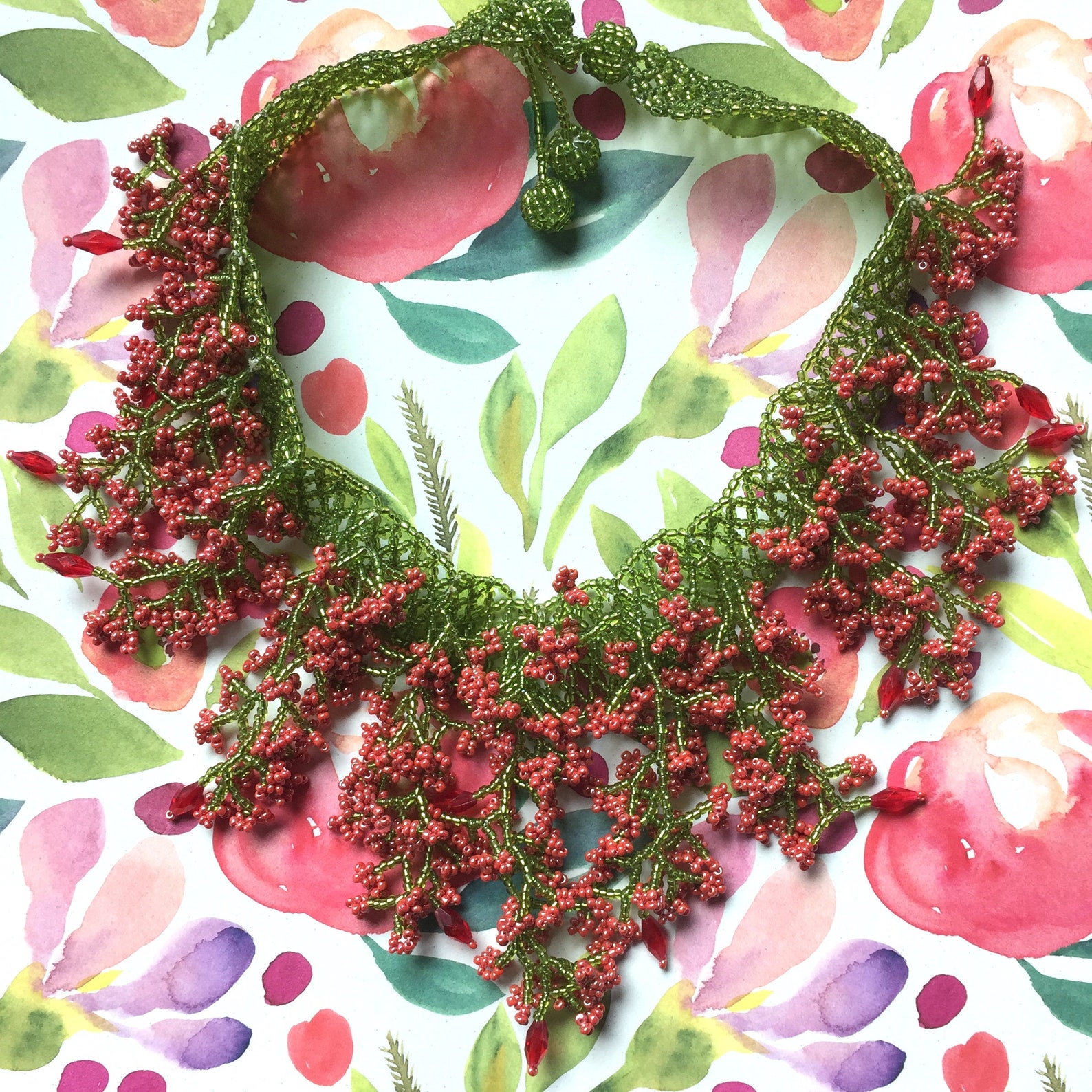 Rainbow Raspberry Red Glass Seed Bead Wisteria Flowers | Etsy