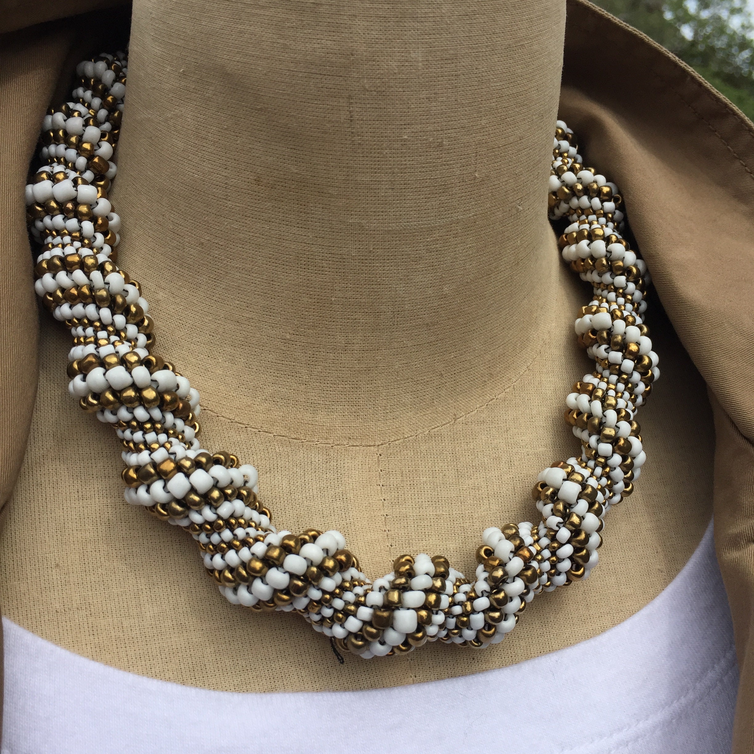 White and Bronze Ndebele Stitch Beadwork Statement Choker - Etsy