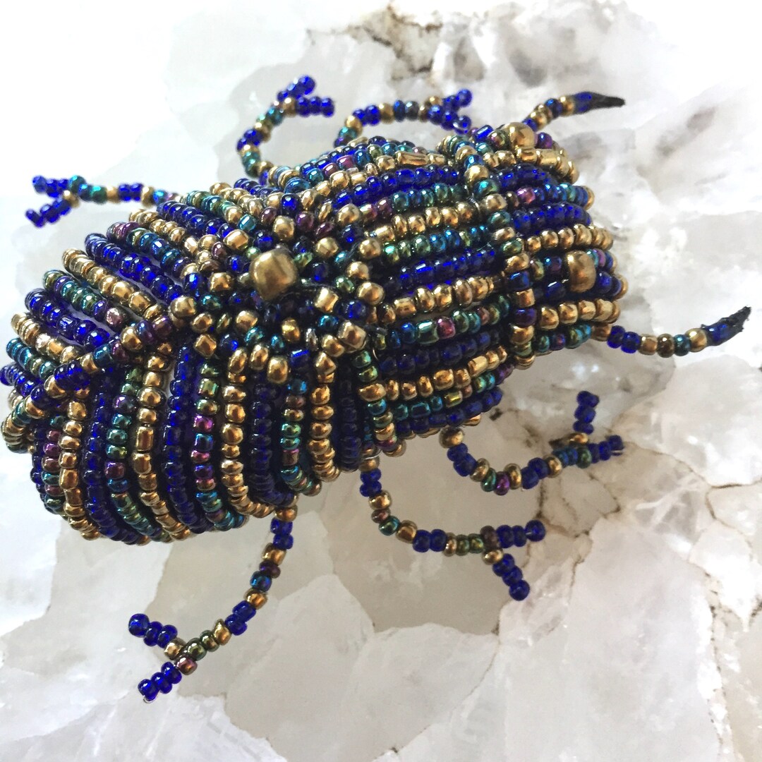 Indigo & Bronze Egyptian Scarab Beetle Handcrafted Glass Bead Statement ...