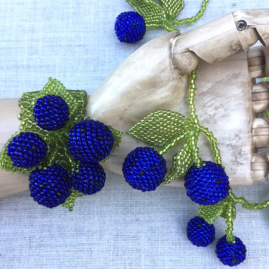 Blueberry Beaded Corsage Bracelet: Glass Seed Beads, Stretch Base - Etsy