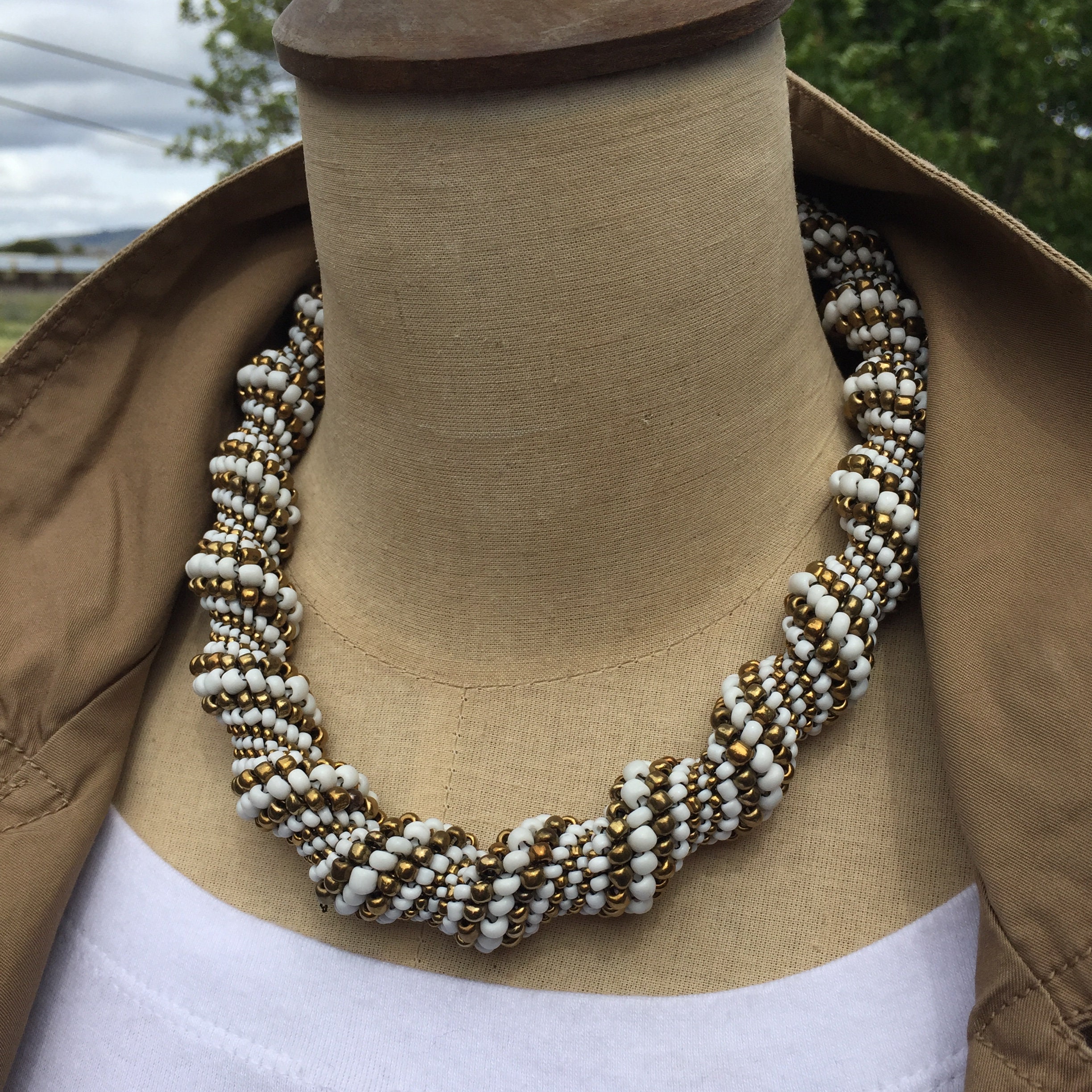 White and Bronze Ndebele Stitch Beadwork Statement Choker - Etsy