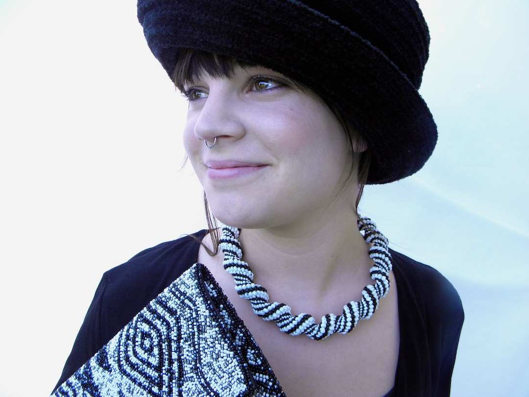 Ndebele Stitch Beadwork Choker: Black and White Statement Necklace - Etsy