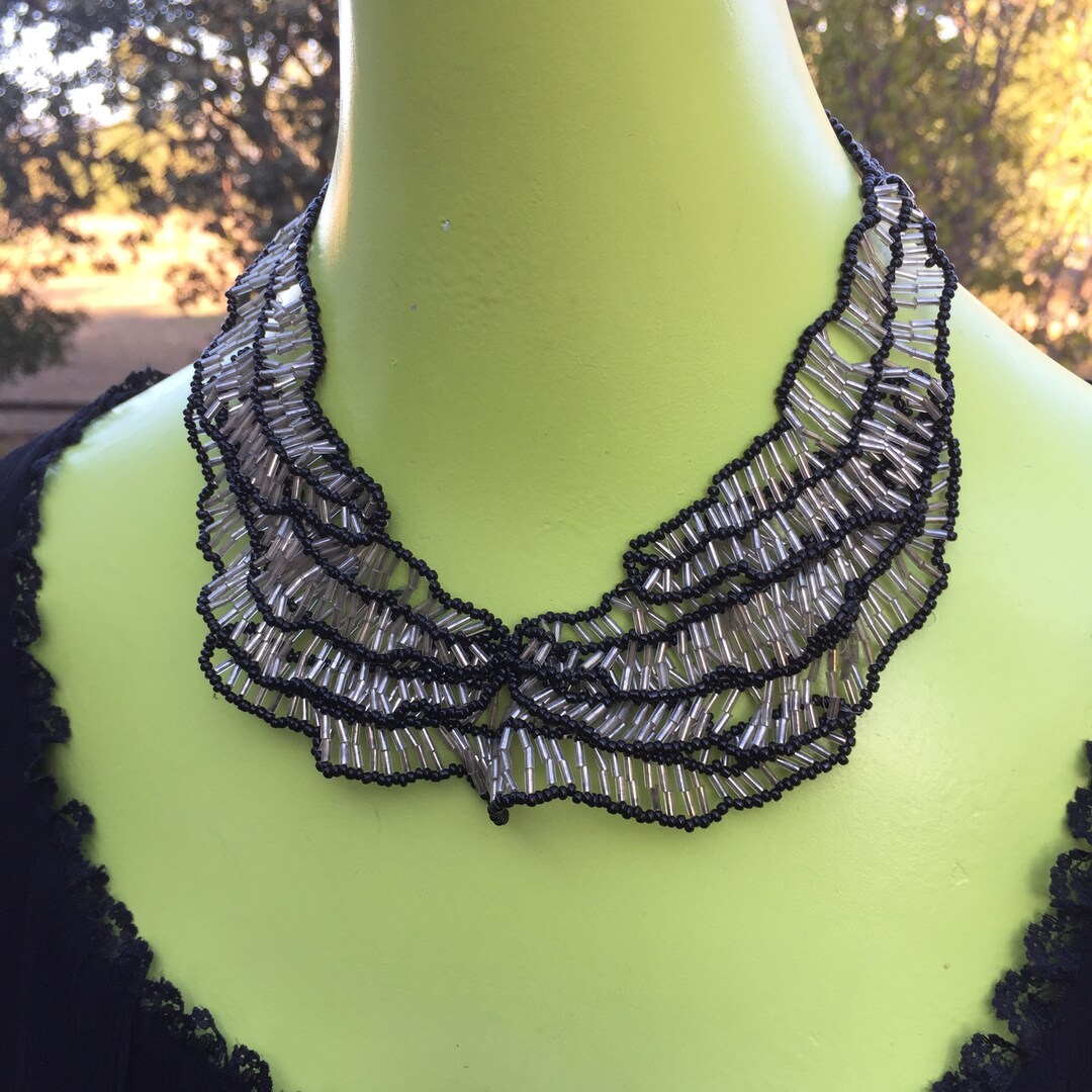 Silver Beaded Leaves Statement Collar Layered Winter Frost - Etsy